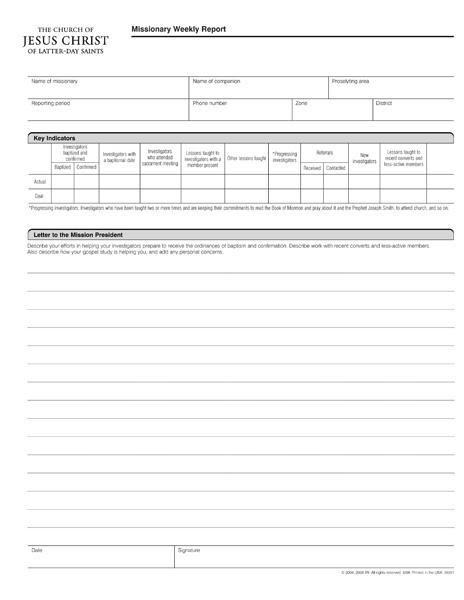 Missionary Weekly Report