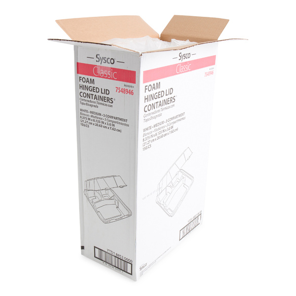 Container Foam Hinged 3 Compartment Double Tab