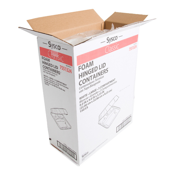 Container Foam Hinged 3 Compartment Double Tab