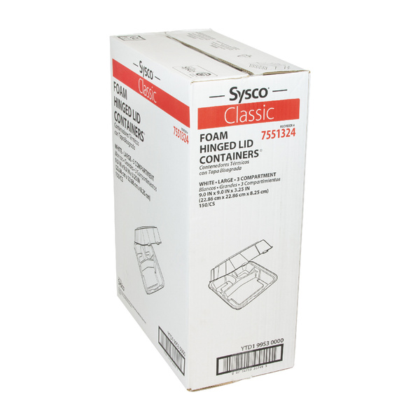 Container Foam Hinged 3 Compartment Double Tab