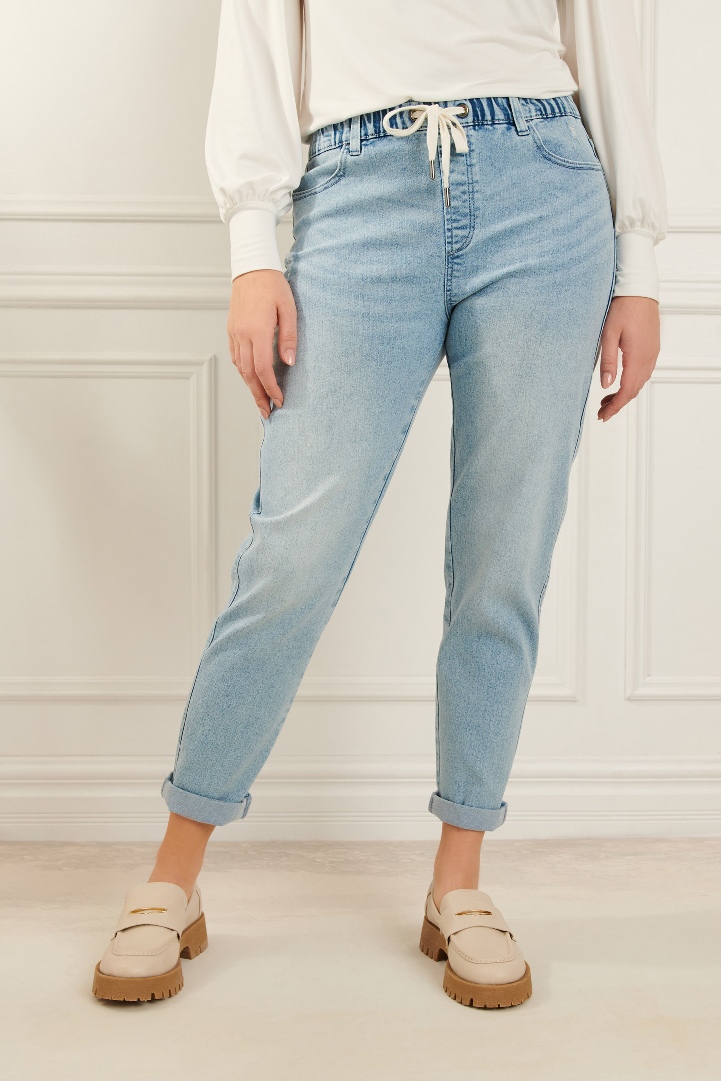 Jeans taille élastique coupe droite - Femme | Aubainerie