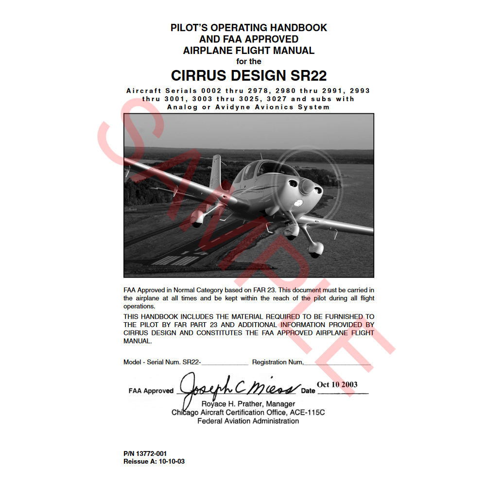 SR22 FAA POH (13772-001, Avidyne) | Cirrus Store