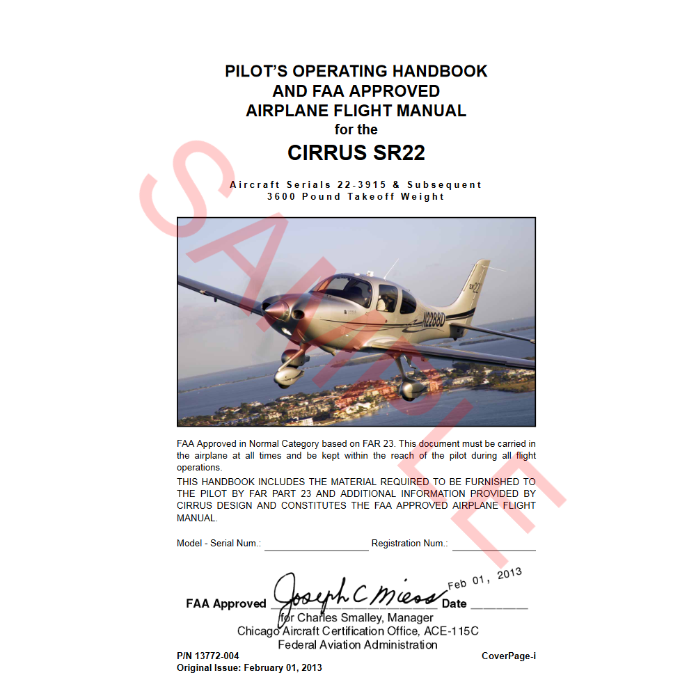 SR22 FAA POH (13772-004, Perspective w/ 3600lb) | Cirrus Store