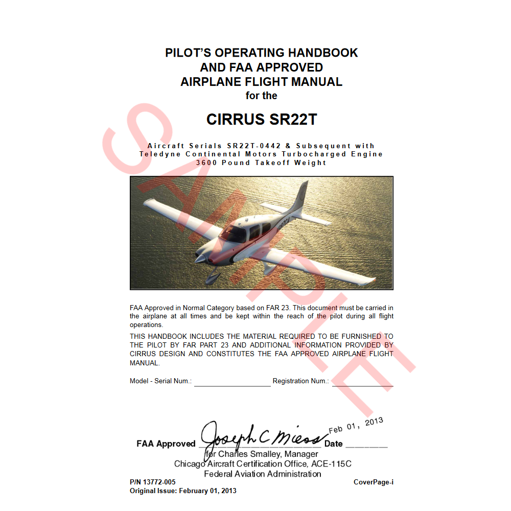 SR22T FAA POH (13772-005, Perspective w/ 3600lb) | Cirrus Store